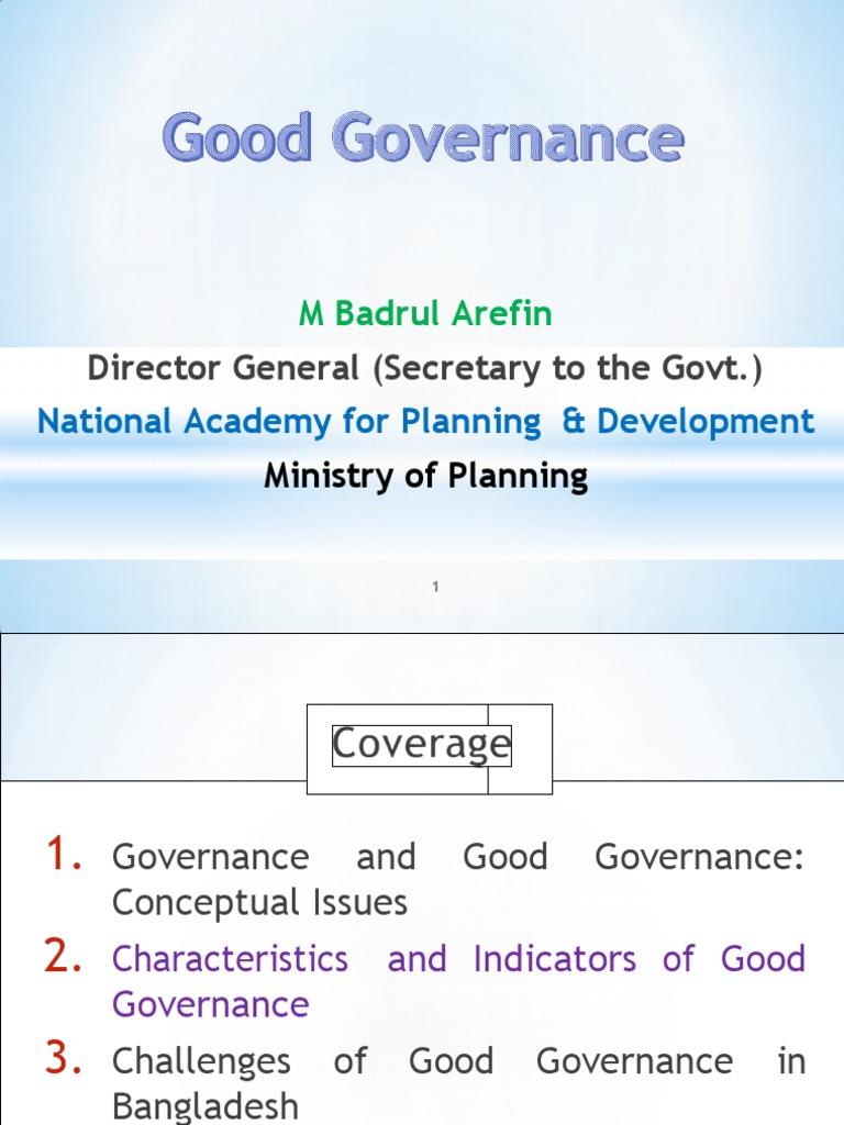 M Badrul Arefin: Director General (Secretary To The Govt.) | PDF | Governance | Good Governance