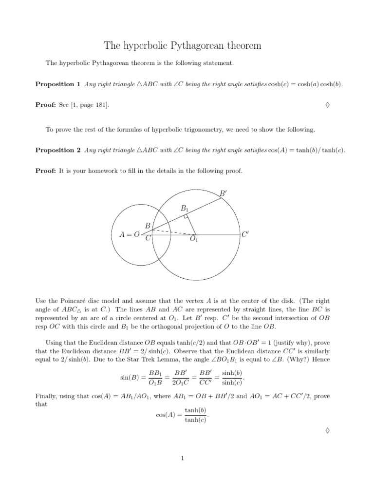 Hyperbolic Pythagorean Theorem Explained | PDF | Hyperbolic Geometry ...