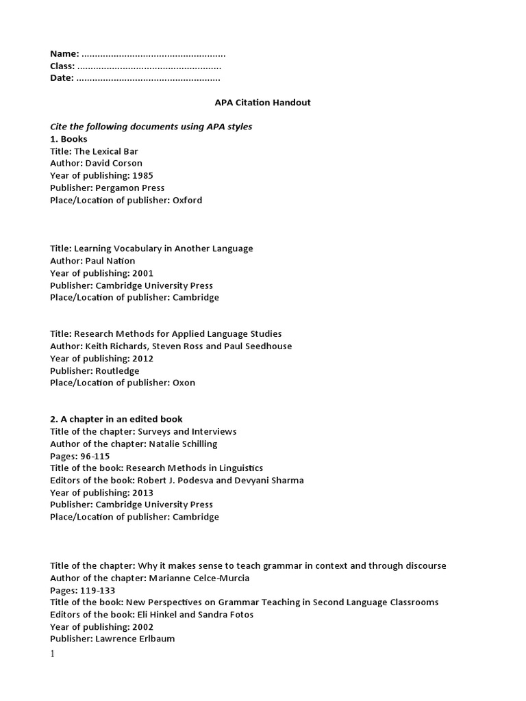 APA Citation Handout | PDF