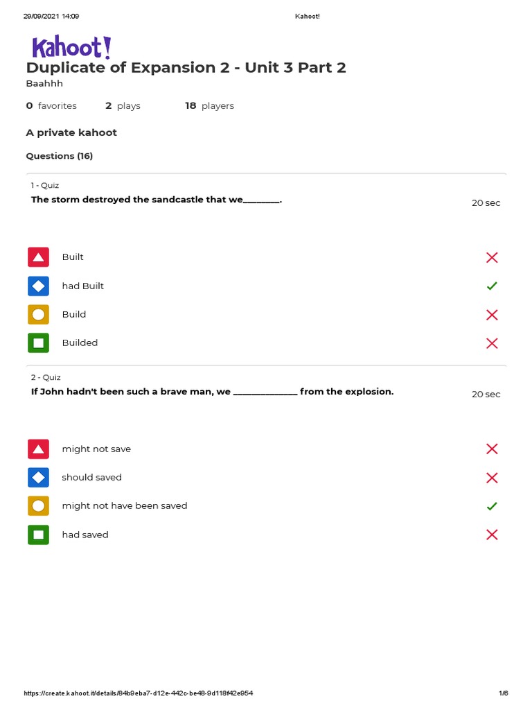Kahoot Game - PADV2 | PDF