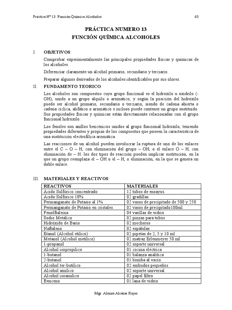 QOFI-practica13 Alcoholes | PDF | Alcohol | Etanol
