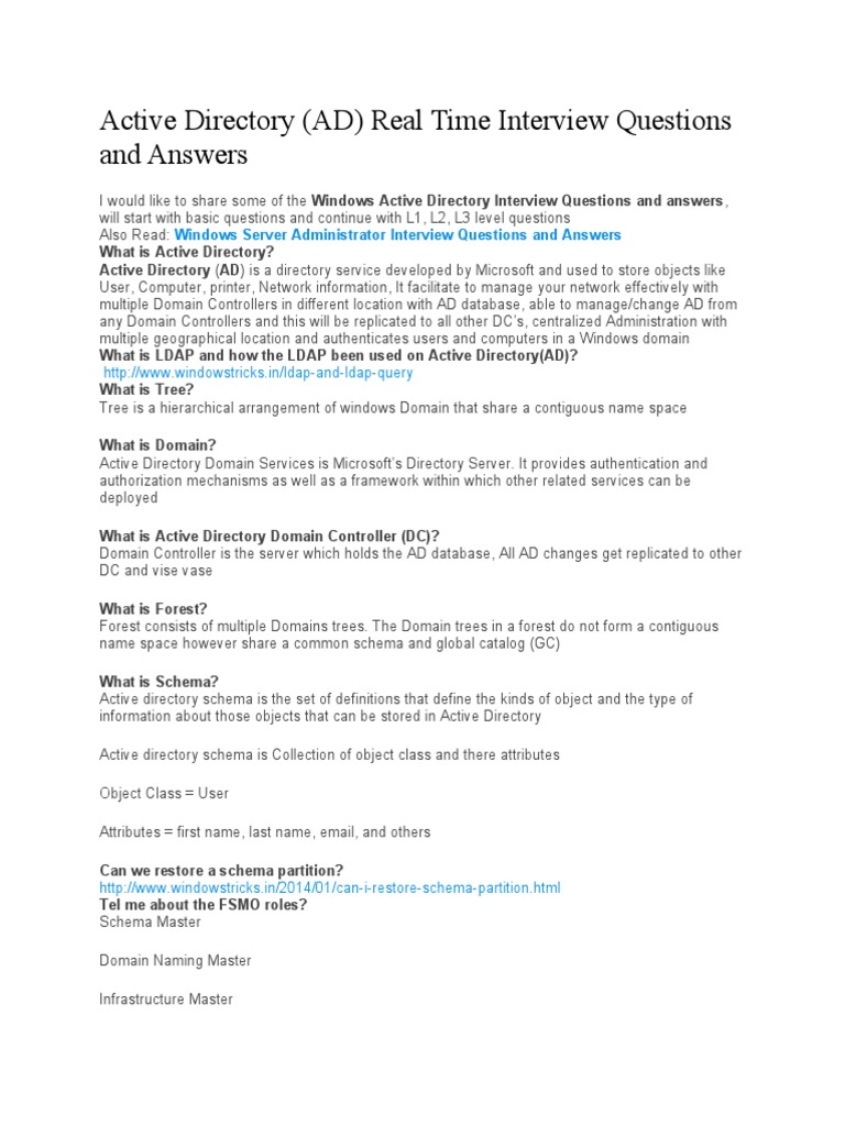 Active Directory (AD) Real Time Interview Questions and Answers | PDF ...