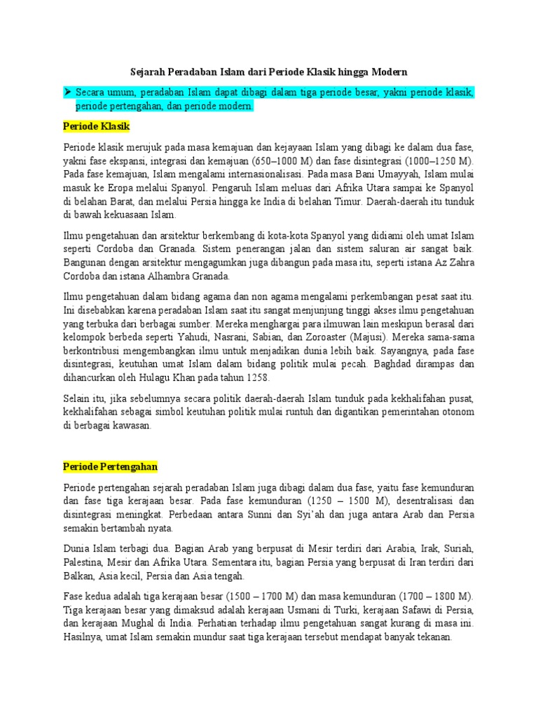 Sejarah Peradaban Islam Dari Periode Klasik Hingga Modern PAI | PDF