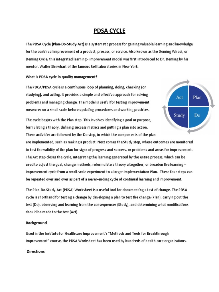 What Is PDSA Cycle in Quality Management? | PDF | Business | Cognition