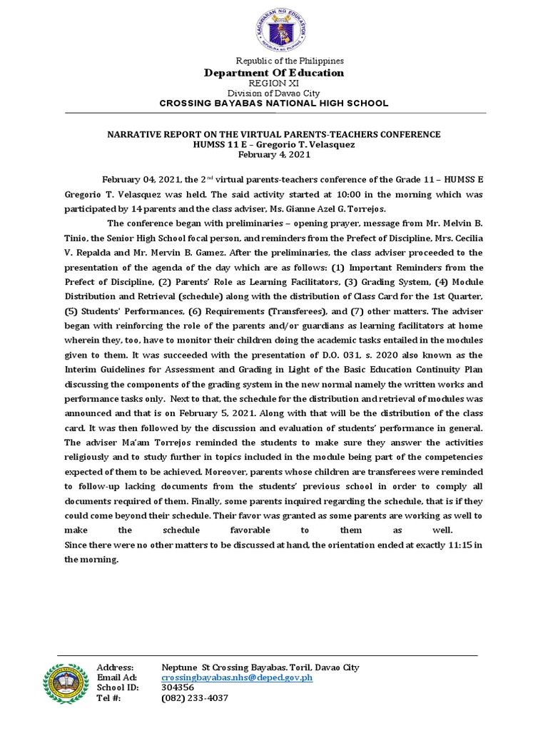 2nd Narrative Report Parents Orientation | PDF 2nd Narrative Report Parents Orientation | PDF