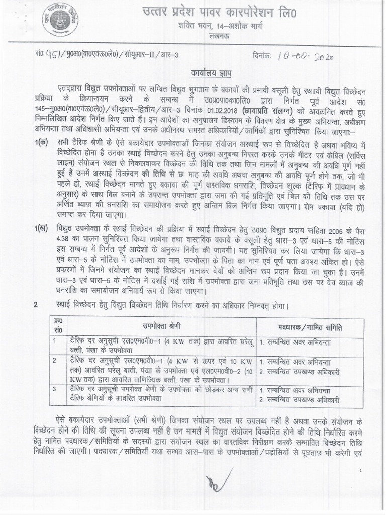 UPPCL - Revised PD (Permanent Disconnection) Process For Fictitious ...