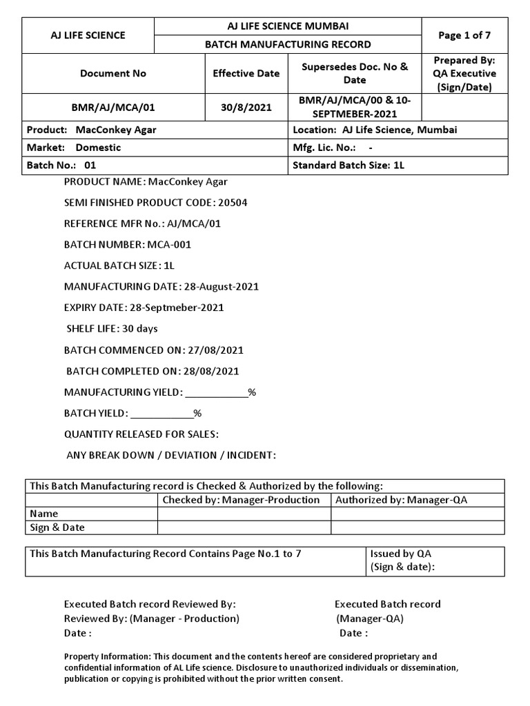 Batch Manufacturing Record | PDF | Ph | Sodium Chloride Batch Manufacturing Record | PDF | Ph | Sodium Chloride