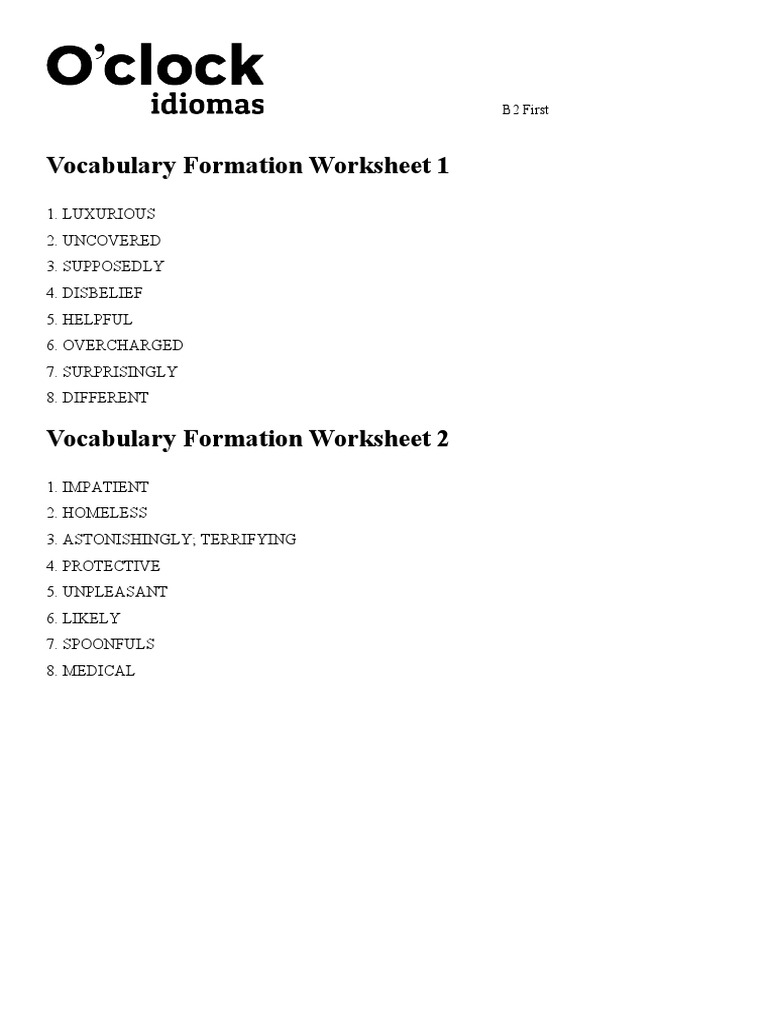 Vocabulary Formation Worksheet 1 | PDF | Career & Growth