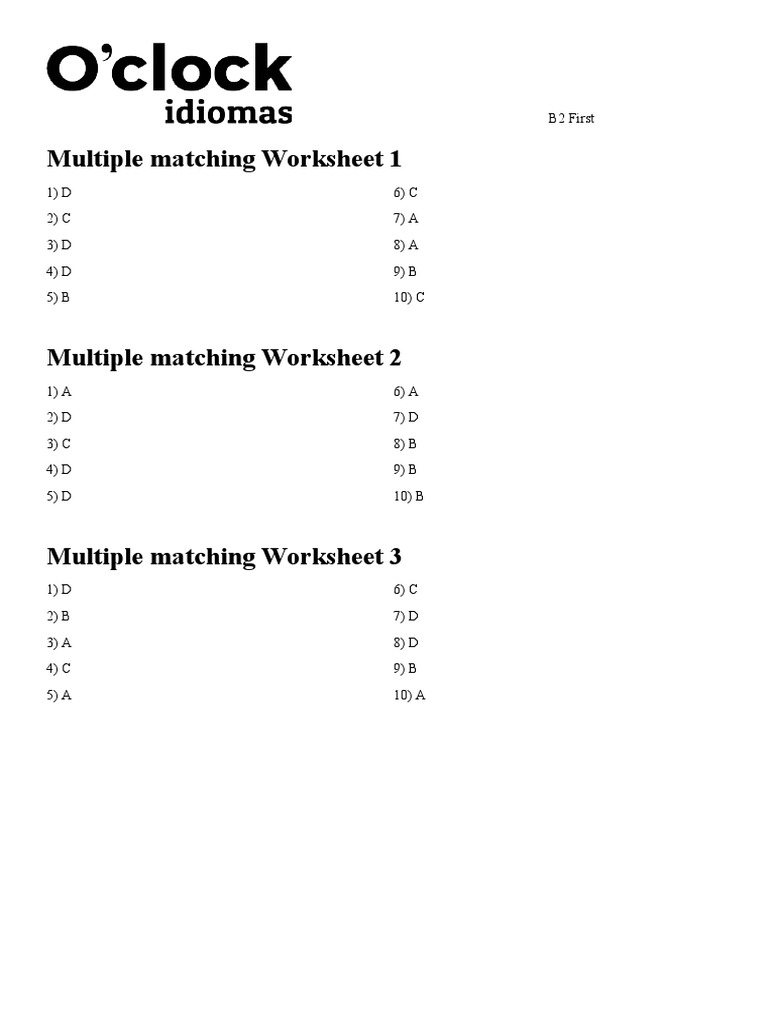 Multiple Matching Worksheet 1: B2 First | PDF