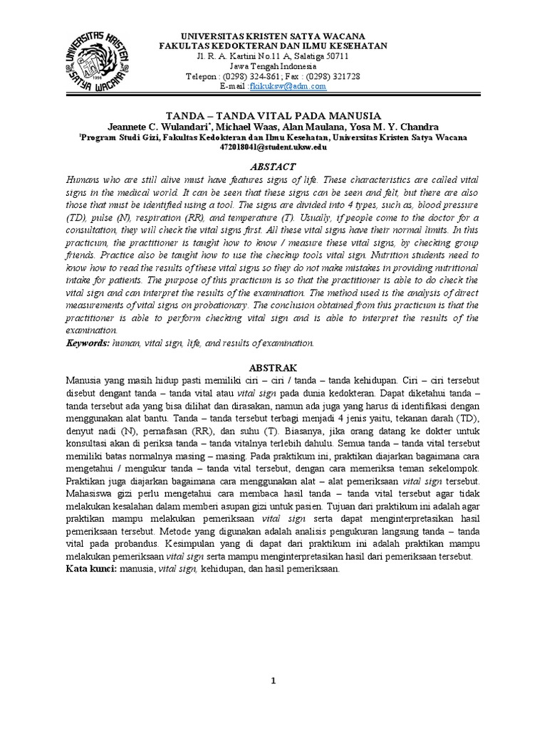 Tanda - Tanda Vital Pada Manusia: Jeannete C. Wulandari, Michael Waas ...