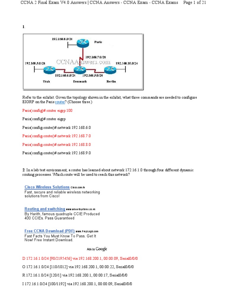 Ccna 2 Final Exam II | PDF | Routing | Router (Computing)