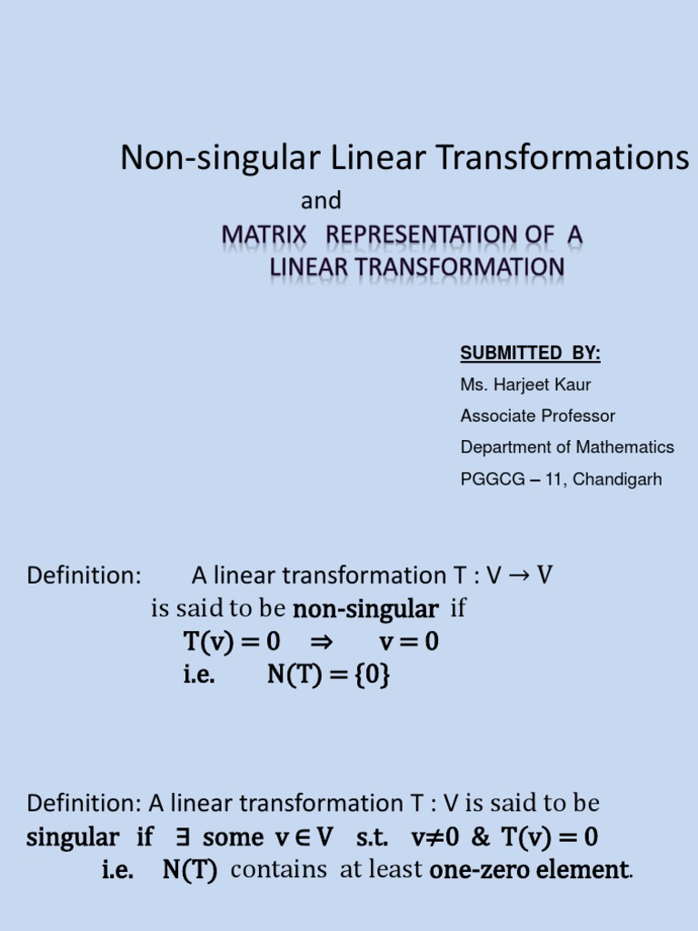 Non Singular L T Pdf Linear Map Basis Linear Algebra