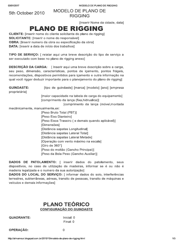 Modelo de Plano de Rigging | PDF