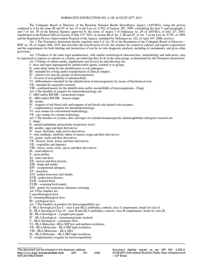 ANVISA Normative Instruction on In Vitro Diagnostics | PDF | Pathology ...