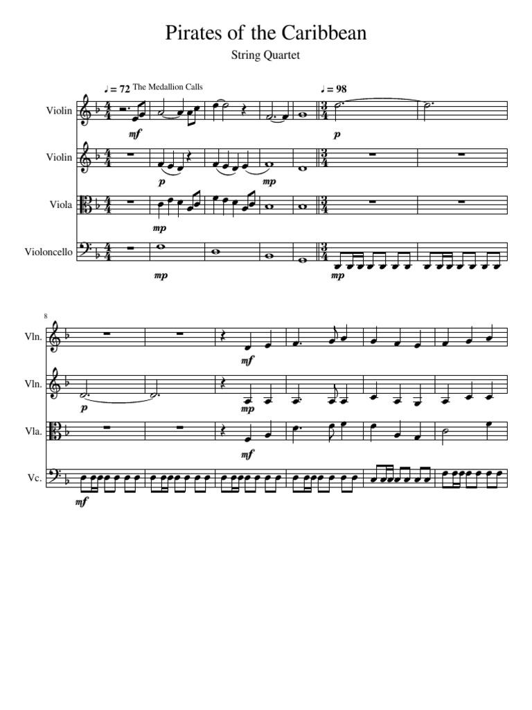 Pirates of The Caribbean - String Quartet | PDF | Musical Instruments ...