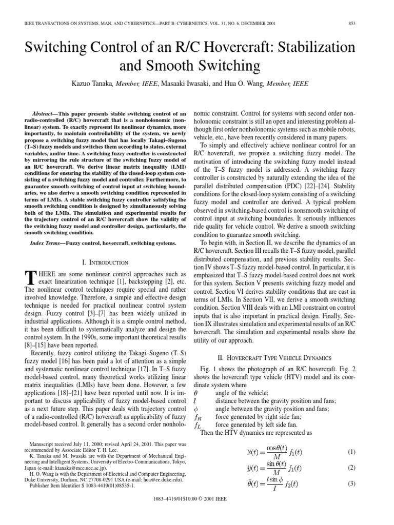 Switching Control of An R/C Hovercraft: Stabilization and Smooth Switching | PDF | Stability ...
