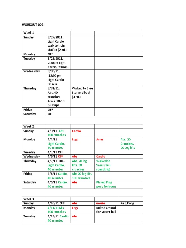 Sunday Cardio Workout Log | PDF | Physical Exercise
