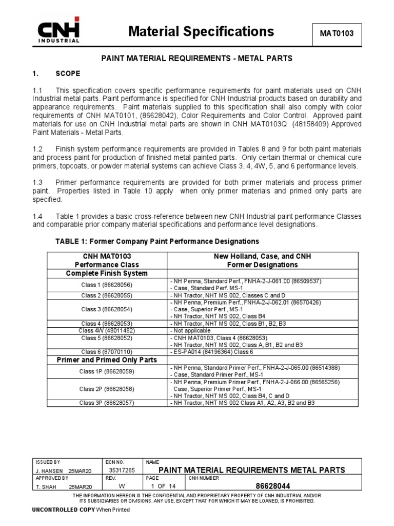 Material Specifications: MAT0103 Paint Material Requirements - Metal ...