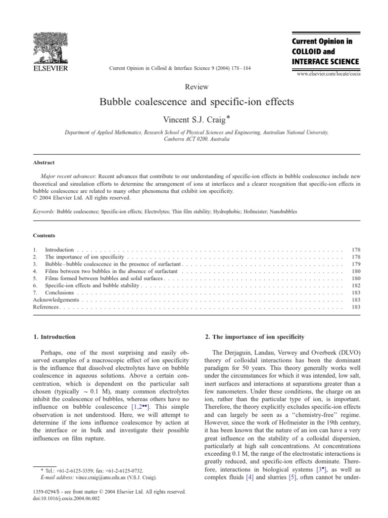 Bubble Coalescence and Specific-Ion Effects | PDF | Chemistry | Applied ...