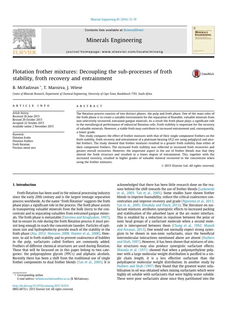 Frother Mixtures in Flotation Efficiency | PDF | Foam | Chemical Substances