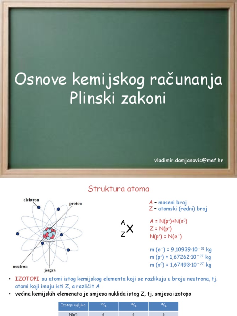 Osnove Kemijskog Računanja. Plinski Zakoni. (Damjanović) | PDF