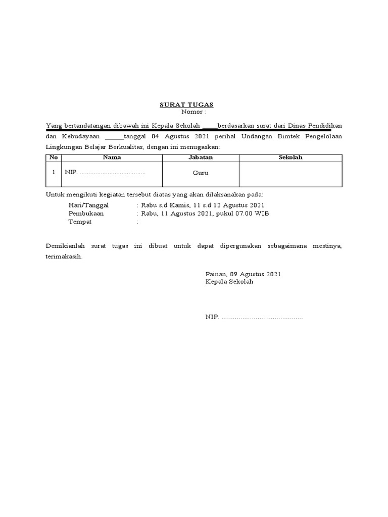 Surat Tugas Peserta BIMTEK | PDF Surat Tugas Peserta BIMTEK | PDF
