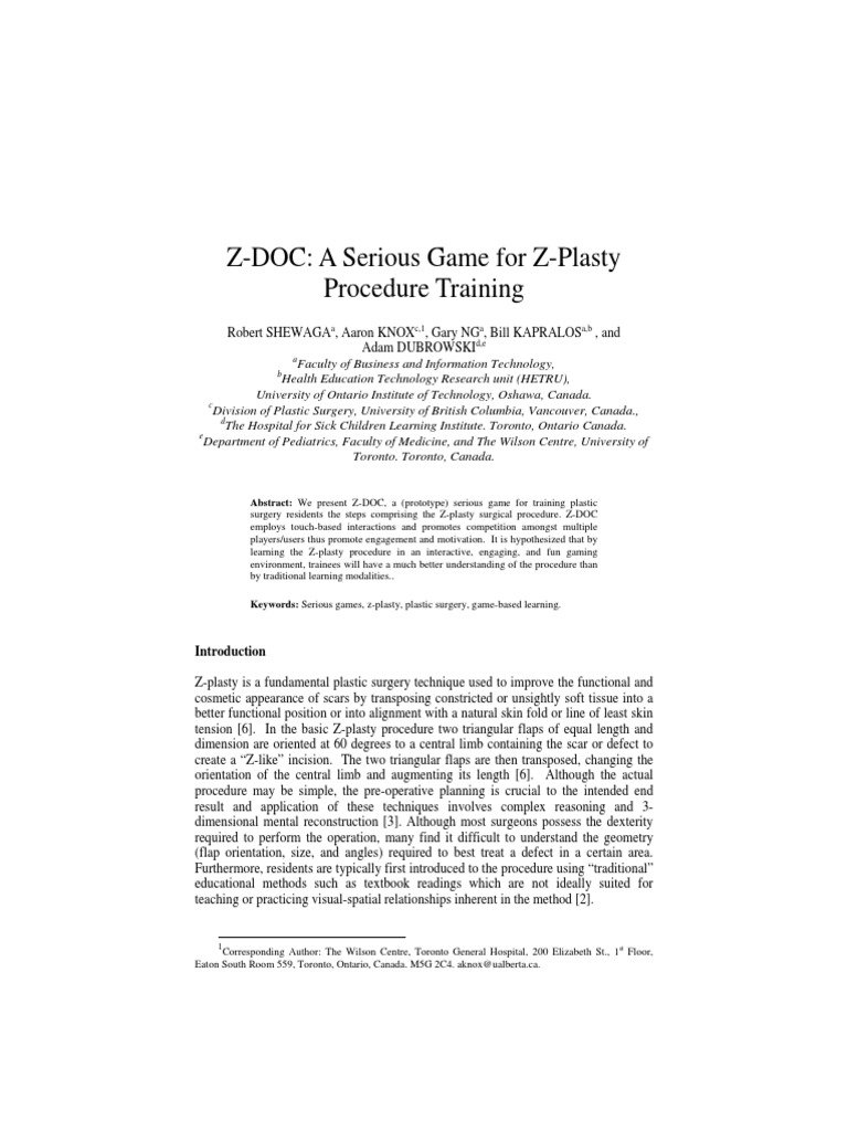 Z-DOC A Serious Game For Z-Plasty | PDF | Usability | Plastic Surgery