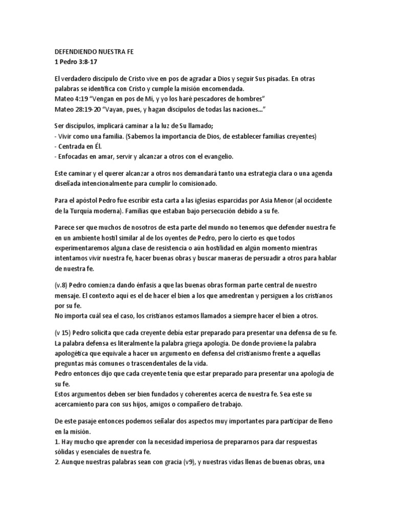 Defendiendo Nuestra Fe 1pedro3 8 17 Pdf Fe San Pedro