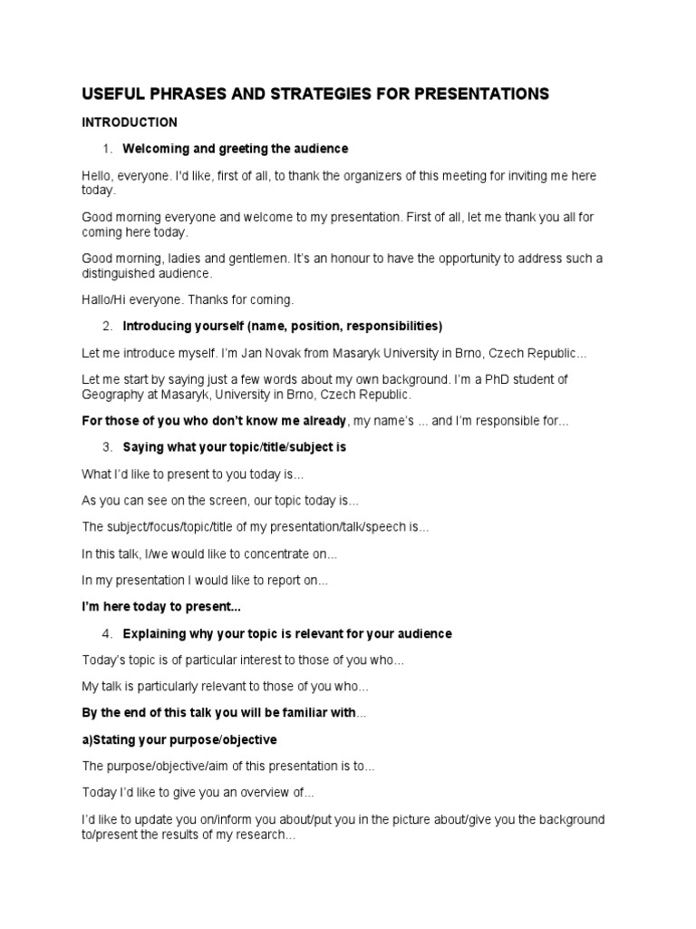 Useful Phrases and Strategies For Presentations | Download Free PDF ...