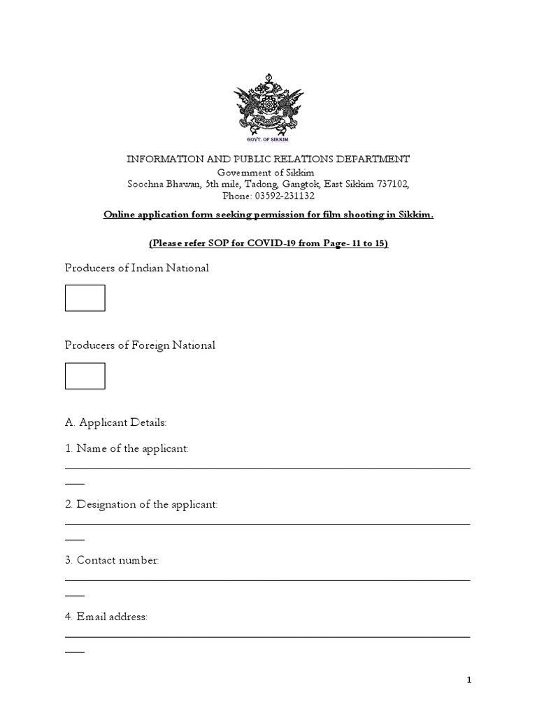 Application Form For Shooting Permission With SOP | PDF | Identity Document