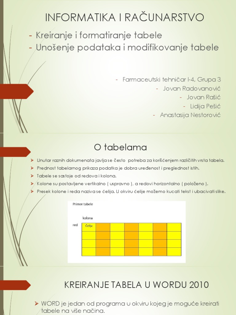 Kreiranje Tabele | PDF