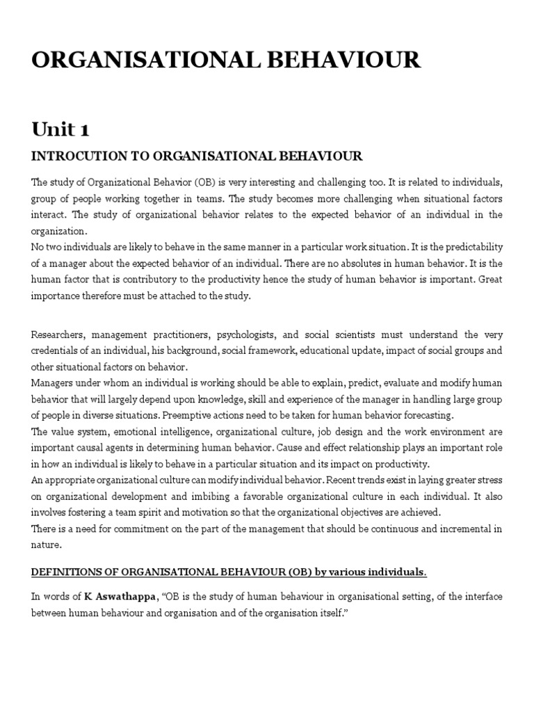 Organisational Behaviour | PDF | Perception | Organizational Behavior