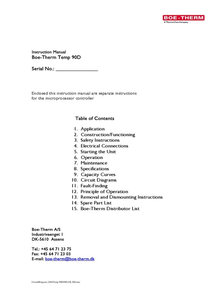 Comprehensive Instruction Manual for the Boe-Therm Temp 90D Temperature ...