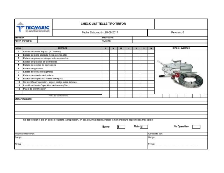 Check List Tecle Tirfor | PDF