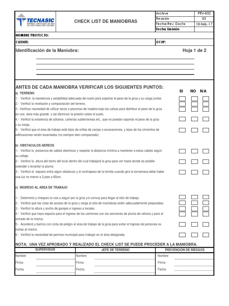Check List Maniobras | PDF
