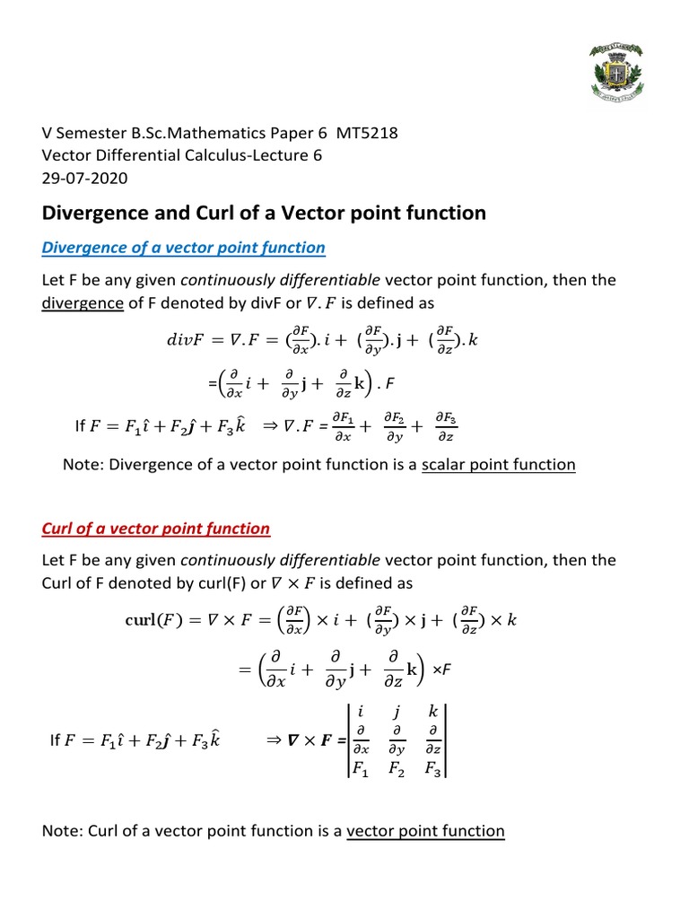 Divergence and Curl (Lecture 6) | PDF | Divergence | Euclidean Vector