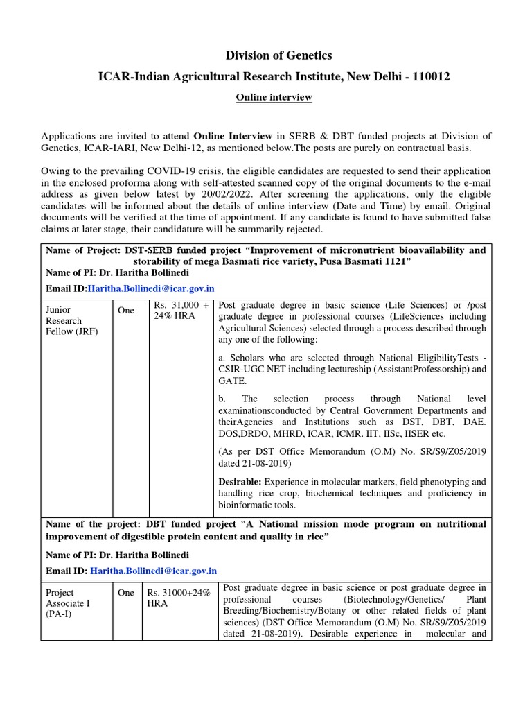 Division of Genetics ICAR-Indian Agricultural Research Institute, New ...