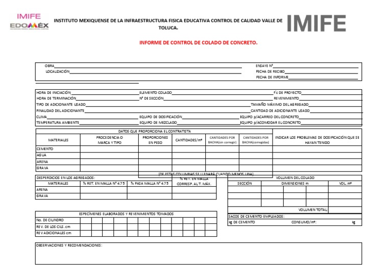 Informe de Control de Colado de Concreto Hidráulico | PDF | Hormigón | Cemento