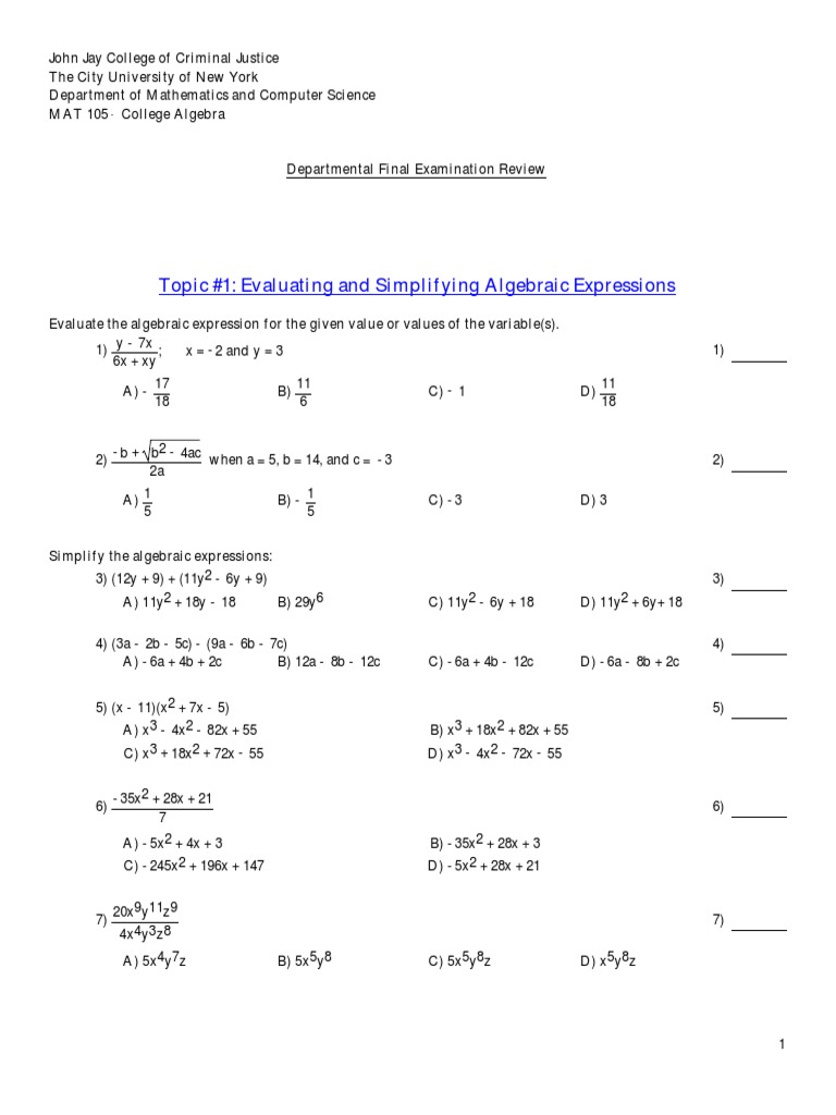 Algebra Final Exam Review Guide | PDF | Functions And Mappings | Zero ...