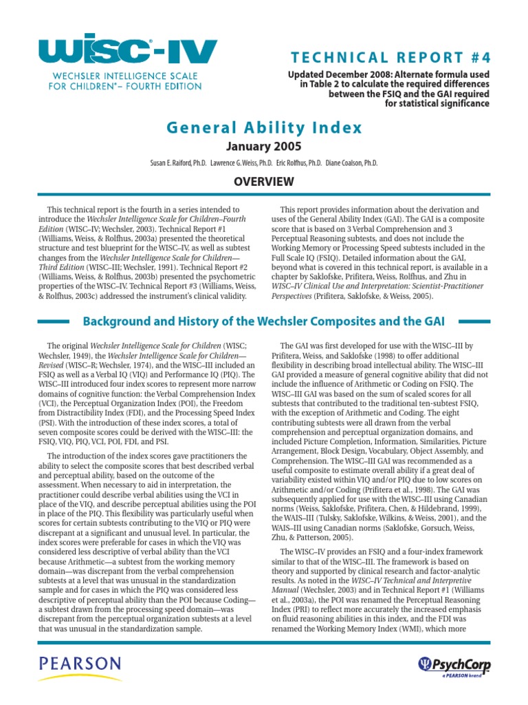Raiford Et Al (2008) WISC-IV GAI Interpretation | PDF | Wechsler Adult ...