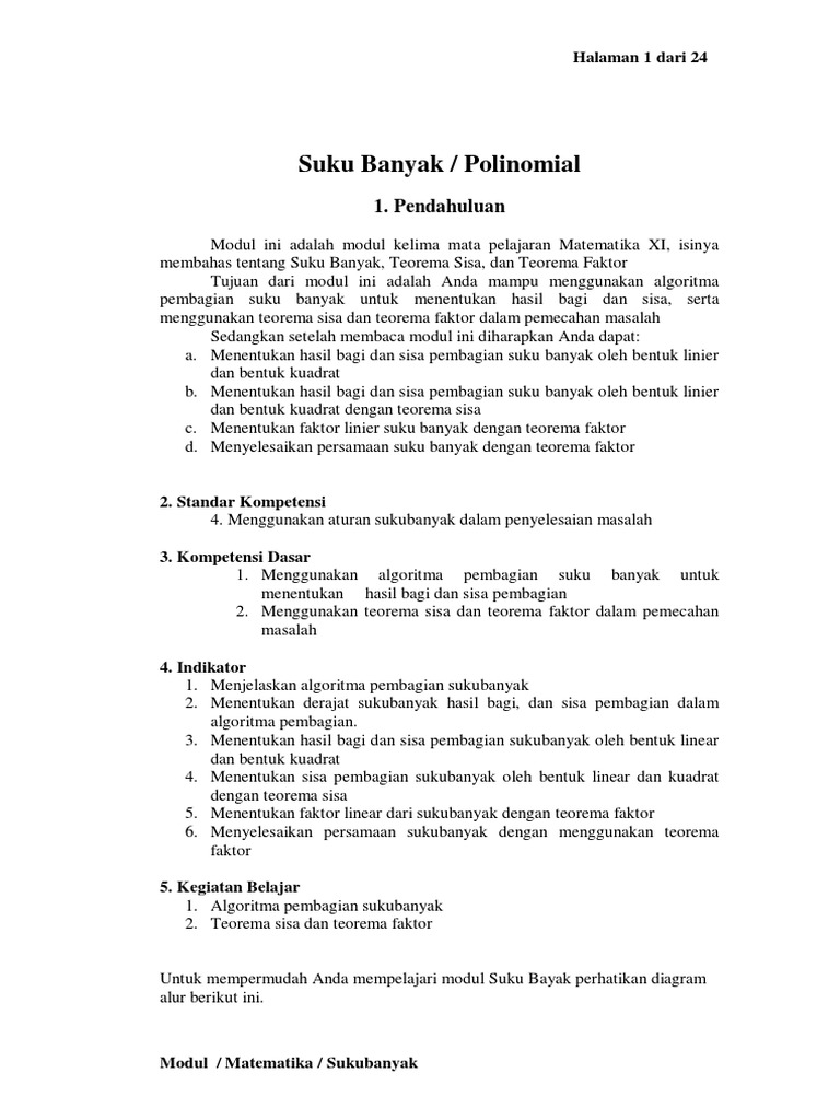 Modul Pertemuan 1 (Definisi Suku Banyak) | PDF | Metode & Bahan Ajar | Sains & Matematika