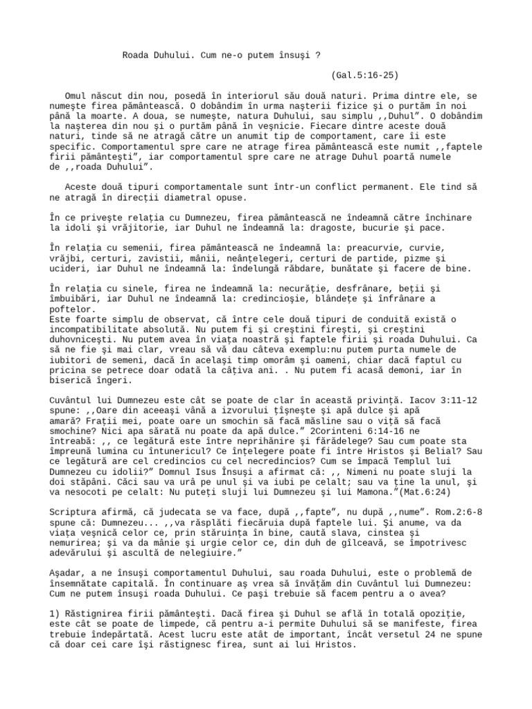 Faptele Firii Pământești În Contrast Cu Roada Duhului | PDF