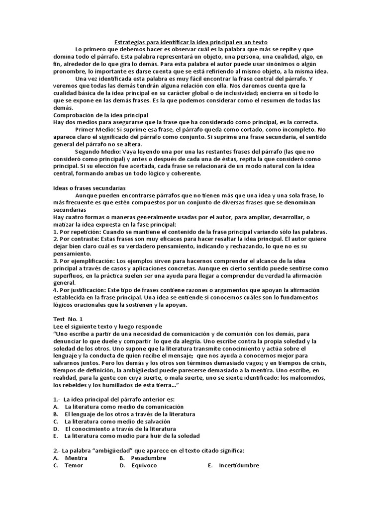 Guia 1 Idea Principal | PDF | Palabra | Verdad