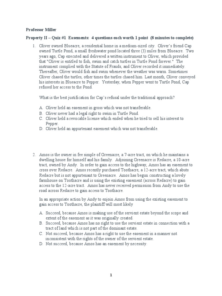 2022 Quiz #1 Easements Revised | PDF | Easement | Environmental Law