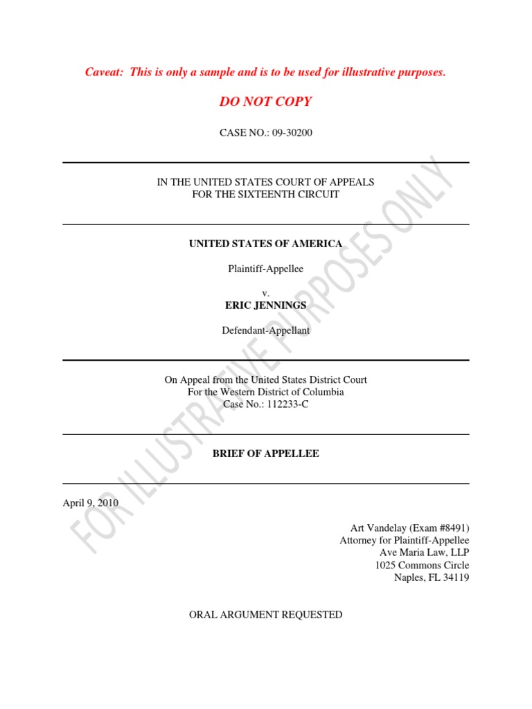 Sample Appellate Brief - Jennings (Brief of Appellee) Spring 2019 ...