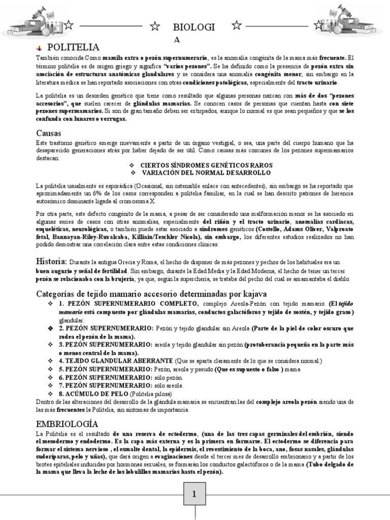 Politelia: Pezones Supernumerarios | PDF | Pecho | Especialidades Medicas