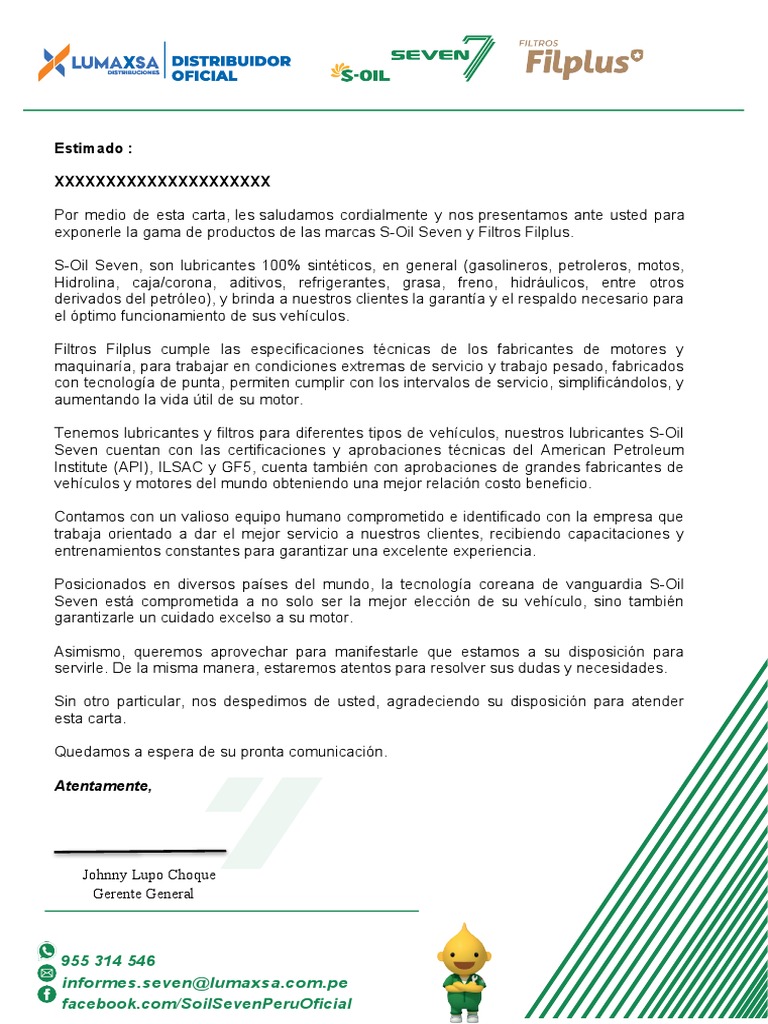 Lubricantes y Filtros S-Oil Seven y Filplus | PDF