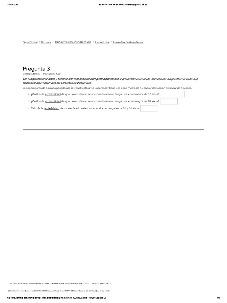 Examen Final Estad Stica General P Gina 3 de 6 PDF | PDF