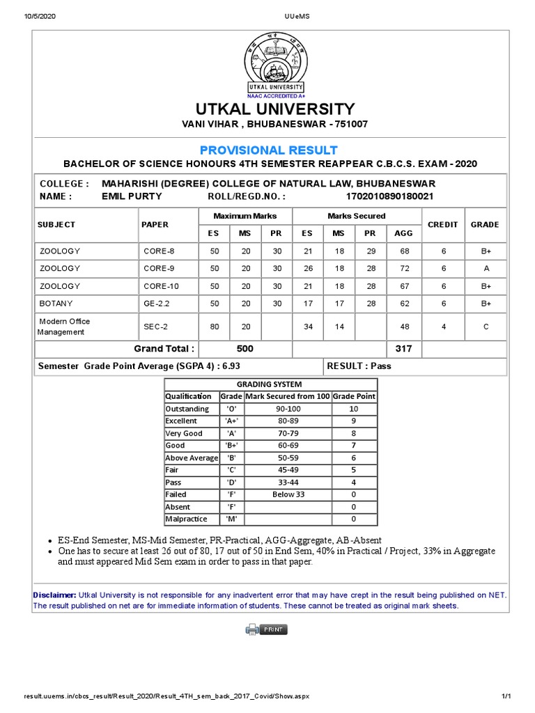 Utkal University: Provisional Result | PDF | Academia | Educational ...