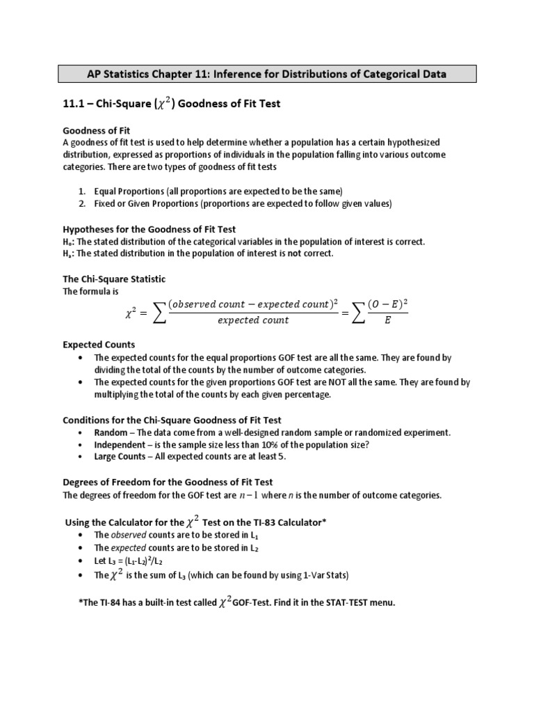 AP Statistics Chapter 11: Inference For Distributions of Categorical ...